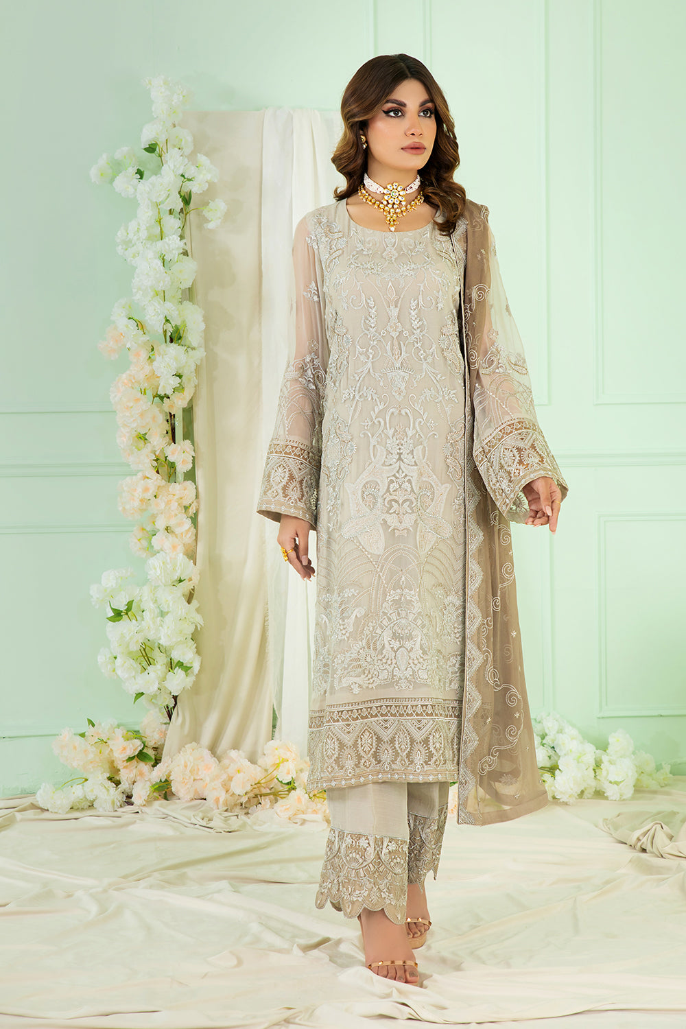 Belle Femme Crinkle Chiffon Silver Rust JO-235 – Almish.pk